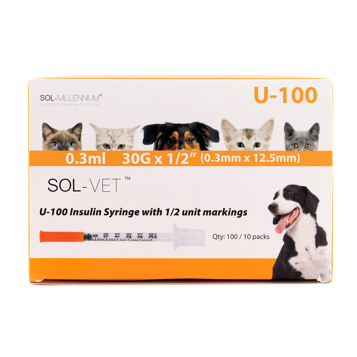 Sol-Vet U-100 Insulin Syringe 0.3ml – centralvetshop